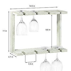 OYEAL Wine Glass Rack Wall Mounted Wood Stemware Storage Holder Rustic 2 Tier Hanging Wine Glass Storage Rack Kitchen Wine Glass Holder, Set of 2, Rustic Green