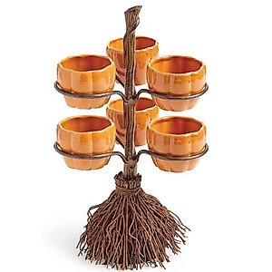 KLEOAD Halloween Resin Broom Pumpkin Cupcake Stand Halloween Broomstick Snack Bowl Stand Wooden, Halloween Decorations Pumpkin Cupcake Tray Holiday Festival Wedding Party Supplies