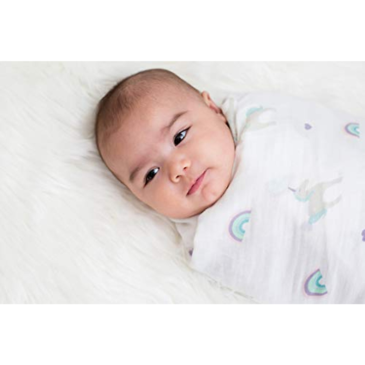 Lulujo Baby 100% Cotton Muslin Swaddle Blanket, 47 x 47-Inches, Rainbows and Unicorns