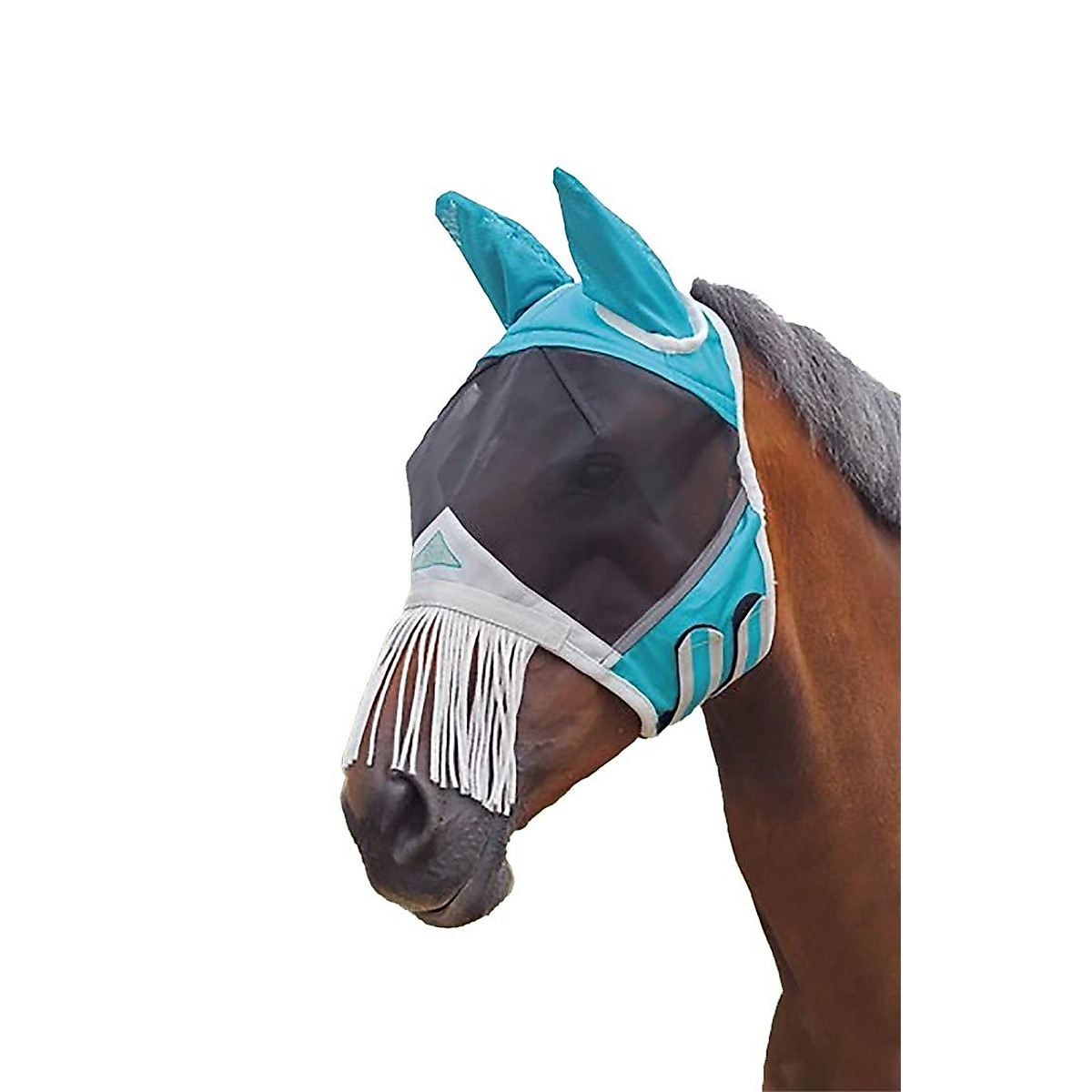 FINE MESH FLY MASK with NOSE FRINGE (X Full, Teal)