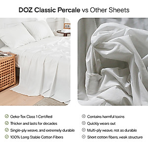 DOZ 100% Long Staple Cotton Duvet Cover Sets, Classic Crisp Percale Weave, Breathable, Matte Finish, Hotel Comfort, 106"x90", 8 Loops, 3pc – 2 Pillowcases 1 Duvet Cover (Dove, King/Cal King)