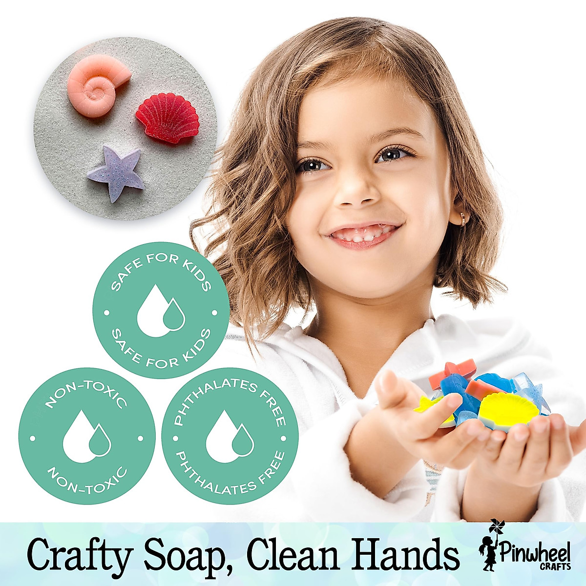 Pinwheel Crafts Soap Making Kit for Kids, DIY Complete Set with Molds, Scents, Dye, Glitter, Foaming Net - Great for Science Projects and Crafts