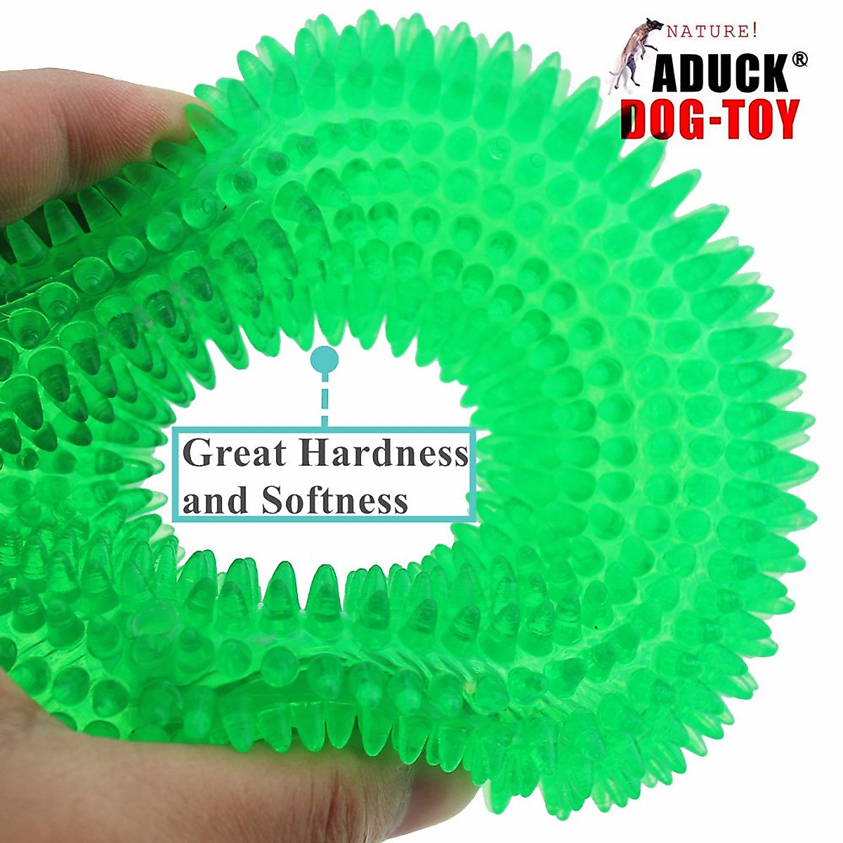 ADUCK Dog Squeaky Chew Toys for Aggressive Chewers Dental Teething Cleaning [Non-Toxic Soft Natural Rubber], Cute Crystal Ring Design -4.92 inches (Crystal Green)