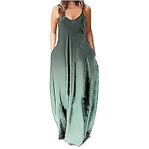 Long Summer Dresses for Women 2023 Women Suitable Dress Long Maxi V Neck Loose Sleeveless Print Dress Boho Beach Mint Green