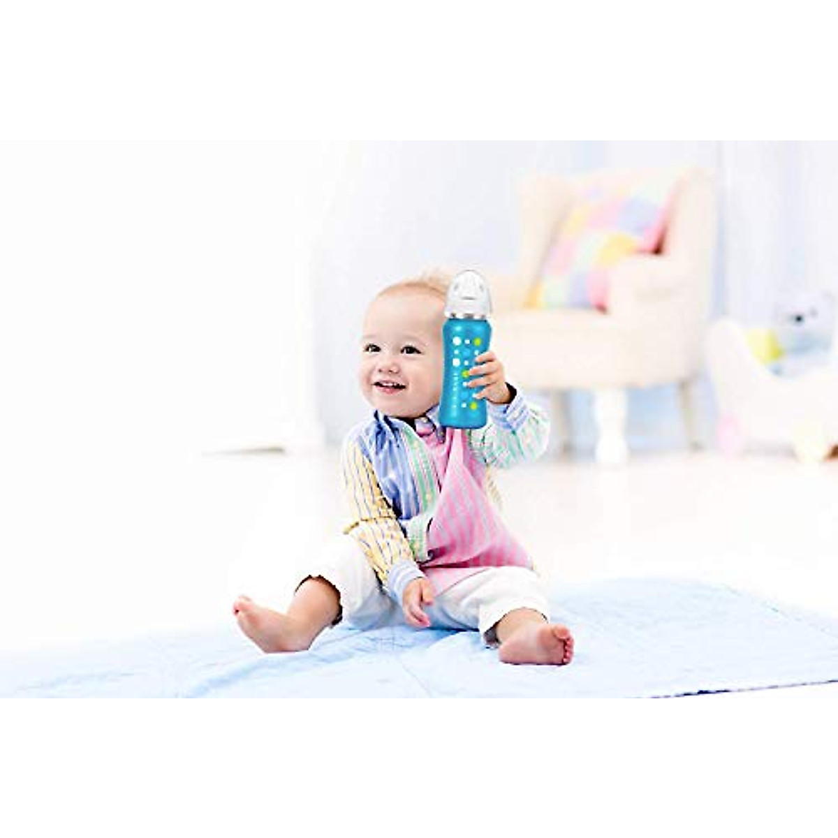 Ultimate Stainless Steel Sippy Cup | 9oz Insulated Sippy Cup for Toddlers Insulates 10+ Hours | Leak-free, Non-toxic Medical Grade Silicone and Stainless Steel Sippy Cup for Baby - Blue