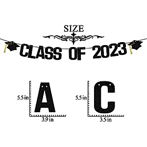 Class of 2023 Banner Black & Gold Glitter, Graduation Baner, Congrats Grad 2023 Banner, Congratulations Graduate 2023 Banner, Graduation Cap Decorations, 2023 Graduation Party Decorations