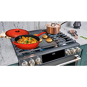 Enameled Cast Iron Skillet Deep Sauté Pan with Lid, 12 Inch, Duke Blue