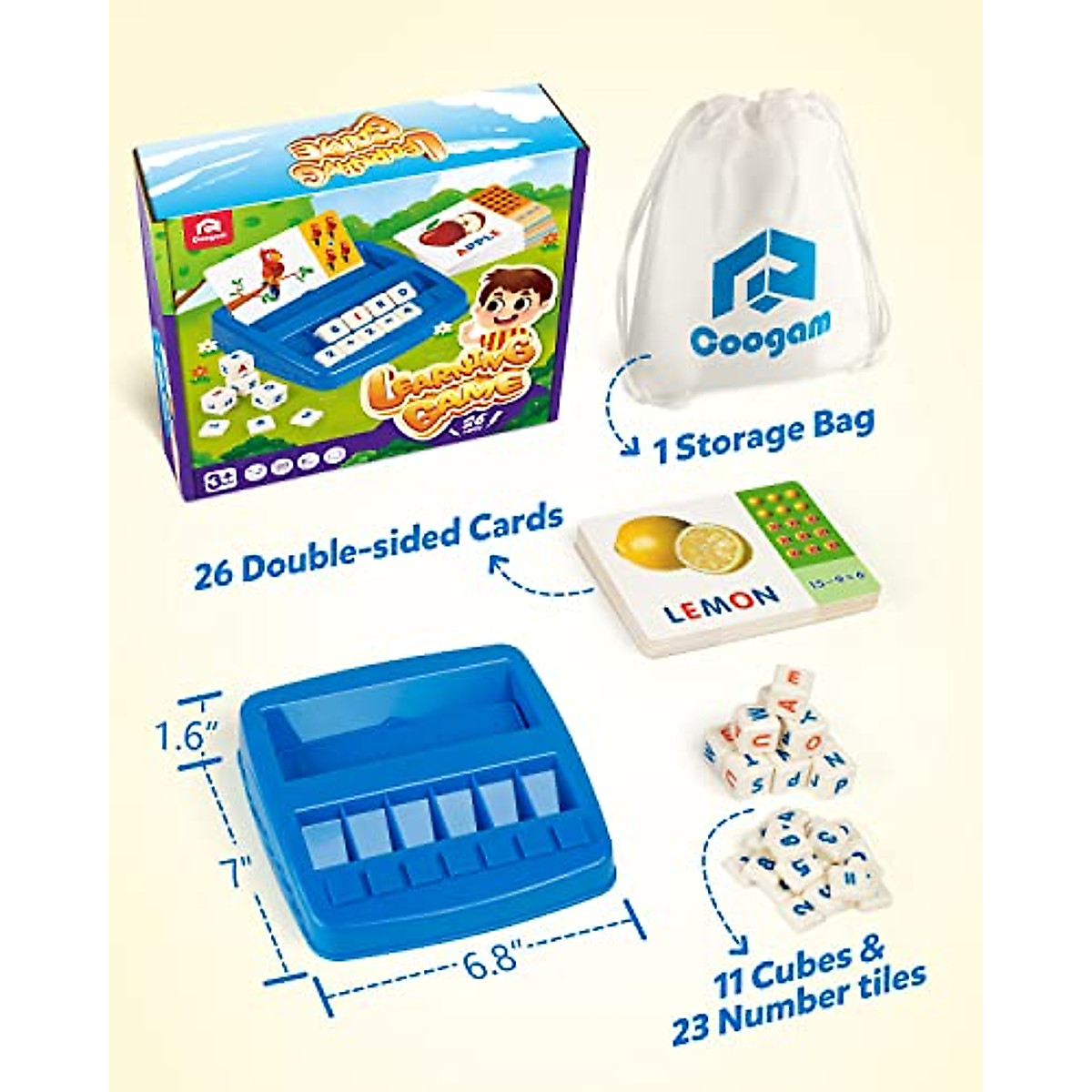 Coogam Matching Letter Game, Alphabet Spelling Reading Flash Cards, Math Number Words Puzzle Montessori Early Learning Educational Gift Toys for 3 4 5 Year Old Kids