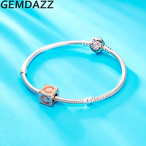 Letter C Charm Rose Gold Dice Beads, fit Pandora Women Bracelet, 925 Sterling Silver Initial Alphabet c Similar New Moon Cube Charms with CZ, Gifts for Christmas/Mothers Day/Cousin