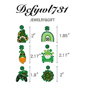 6 Pairs St Patricks Day Earrings for Womens Irish Shamrock Dangle Earrings Clover Drop Earrings Green Grass Rainbow Hat Game Handle Beard Dangle Earrings St Patricks Day Accessories（6pairs）
