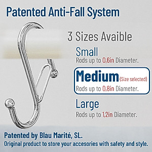 Blau Marité 10 Metalic S-Hooks with Anti-Fall System. Anti Drop S-Shaped Hook with Safety Buckle to Prevent Falls. Heavy Duty. (Silver, 3.25in Long (Diameter Rod<0.8in))
