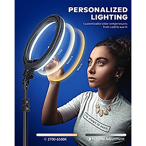 Kaiess 10.2" Selfie Ring Light with 65" Adjustable Tripod Stand & Phone Holder for Live Stream/Makeup, Upgraded Dimmable LED Ringlight for Tiktok/YouTube/Zoom Meeting/Photography