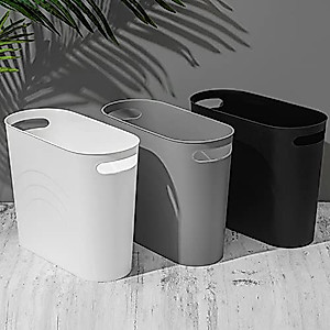 rejomiik Small Trash Can Slim Garbage Can Plastic Waste Basket with Handles 1.6 Gallon Container Bin for Narrow Spaces Bathroom, Bedroom, Kitchen, Office at Home, Black