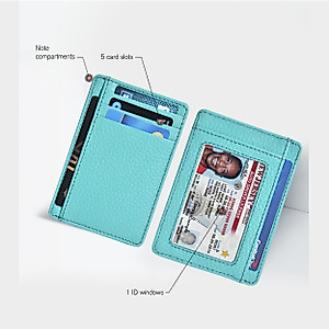 Leather Minimalist Wallet for Men & Women RFID Front Pocket Leather Card Holder Wallets (Light green, Small)