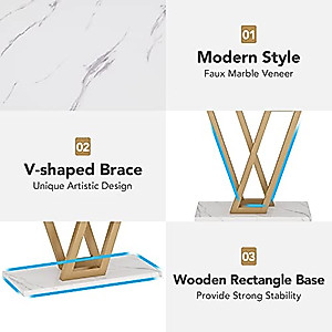 Tribesigns Gold Console Table, Modern Hallway Table for Entryway, 43 Inch Entryway Tables Narrow Sofa Table for Living Room, Stable Metal Frame & Easy Assemble, Faux Marble White