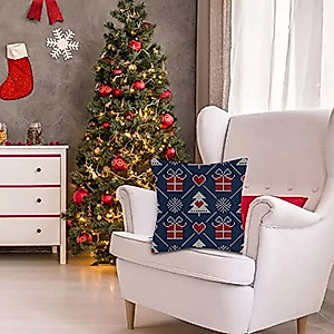 Scceatti Christmas Throw Pillow Covers 18x18 in Square Farmhouse Pillow Cover with Zipper Christmas Tree ElegantToss Xmas Style Pillow Case Protector for Couch Sofa Bed Living Room Decorations Gifts