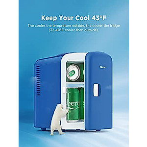 Silonn Mini Fridge, Portable Skin Care Fridge, 4 L/6 Can Cooler and Warmer Small Refrigerator with Eco Friendly for Home, Office, Car and College Dorm Room, Compact Refrigerator and Blue (SLRE01B1)