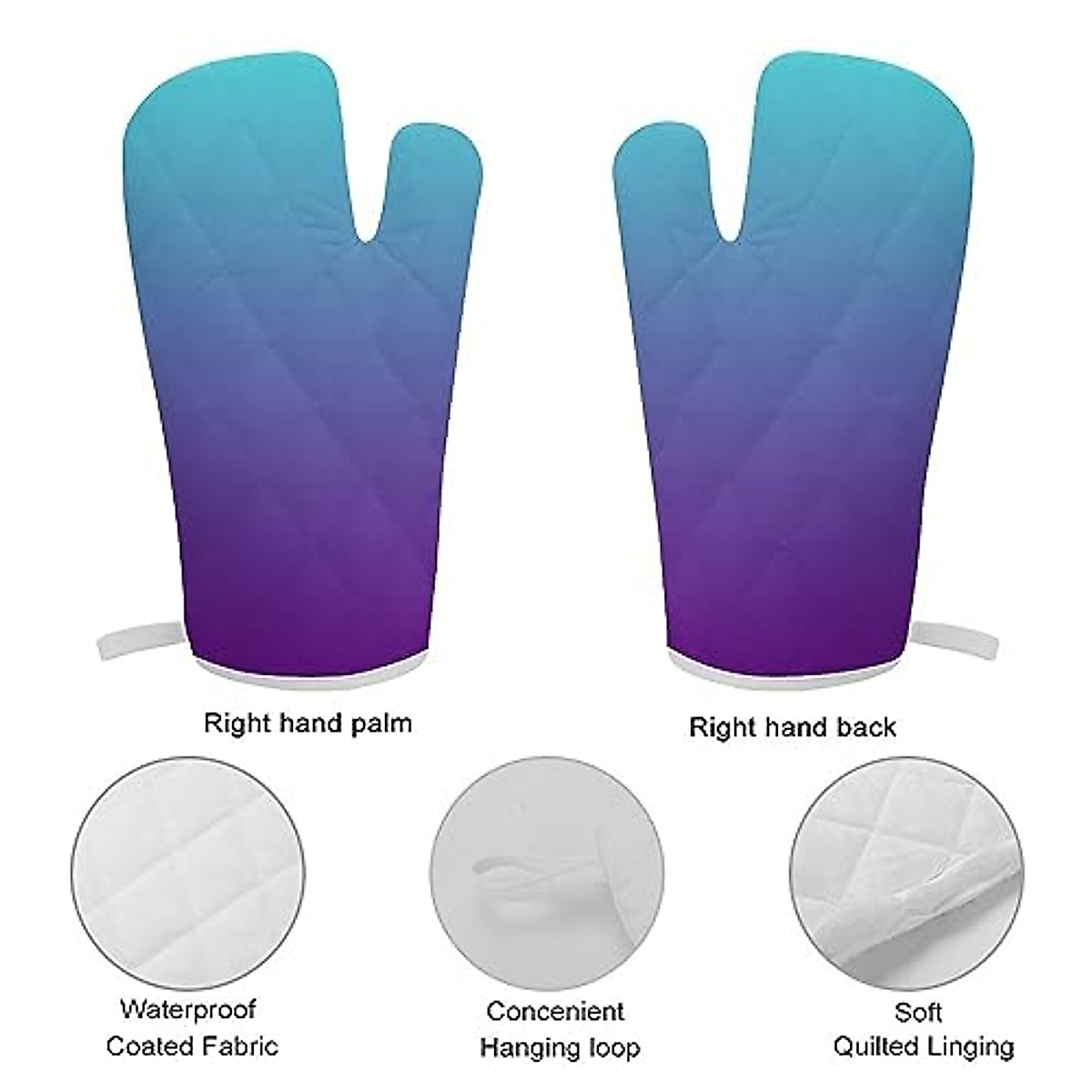 2Pcs Oven Mitts and Pot Holders Set, Simple Gradient Turquoise Blue Purple Oven Mitts Gloves Set Heat Resistant Hot Pads for Kitchen Cooking Grill