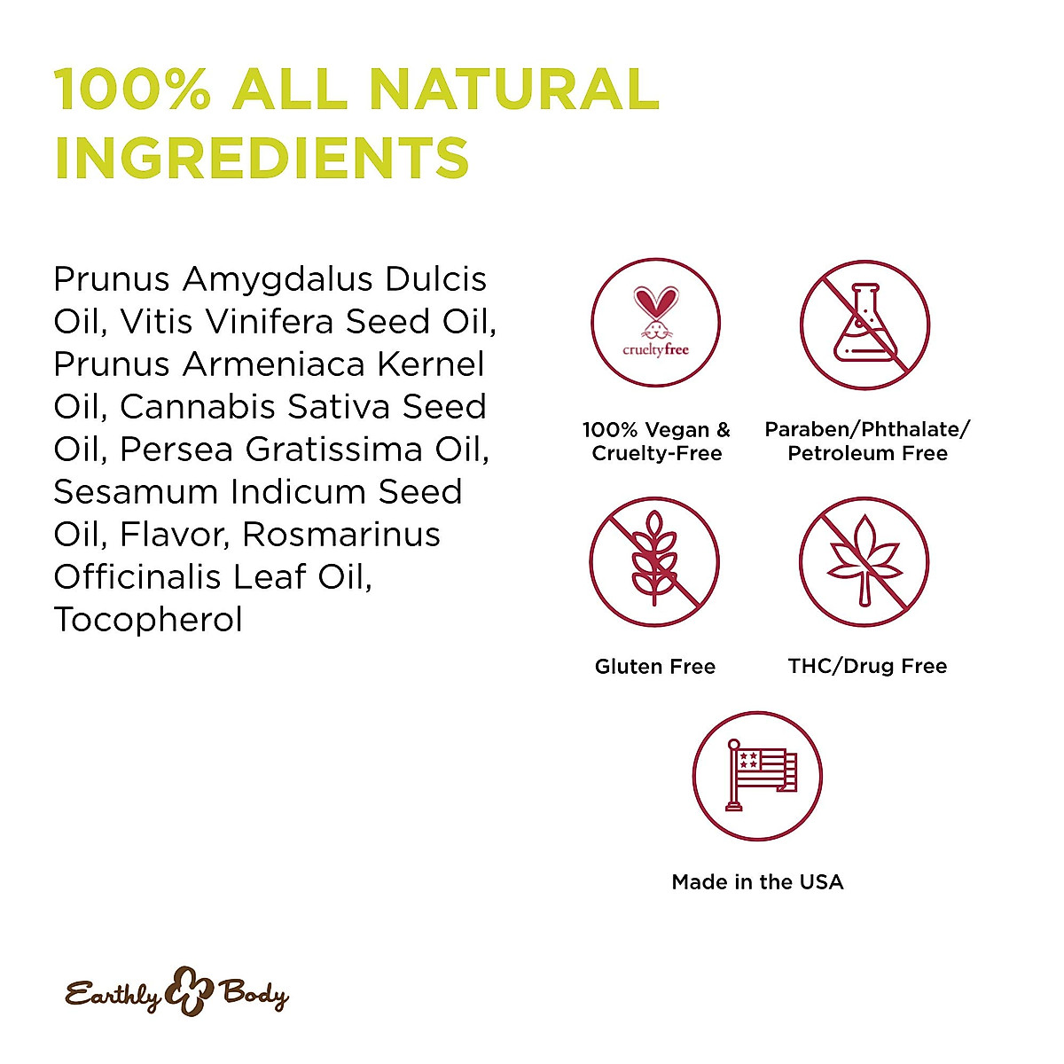 Earthly Body Edible Massage Oil, Strawberry - 2 fl. oz. - Hemp Seed, Almond, Grapeseed, Apricot & Vitamin E Oil - Vegan & Cruelty Free