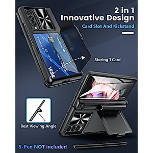 Viaotaily Galaxy Z Fold 3 Case with Pen Holder, Fold 3 Case with Hinge Protection & Screen Protector, Credit Card Storage Kickstand Cover Case for Samsung Z Fold 3 5G 2021(with S Pen Holder Black)