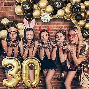 30th Birthday Decorations for Him Men , Black and Gold 30th Birthday Balloons Party Decorations with 30th Happy Birthday Banner，Black and Gold Balloons Black Gold Decor for 30th Birthday Party