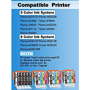 KINGWAY Compatible Ink for Canon Ink 226 225 Combo Pack, Replacement for Canon 225 226 Ink cartridges use with mg6120 mg5220 mg5320 mg6220 mx892 ix6520 Printer, 20 Pack(5PGBK+3GY+3BK+3C+3M+3Y)