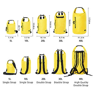 ROCK CLOUD Dry Bag Waterproof 40L Dry Sack for Kayaking Rafting Boating Beach Surfing Swimming Canoe Camping Hiking Fishing Ski, Yellow