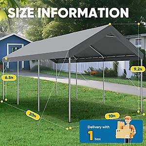 Quictent 10x20 ft Heavy Duty Carport Car Canopy Galvanized Car Tent Outdoor Boat Shelter with Reinforced Structure - Grey