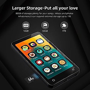 MP3 Player with Bluetooth and WiFi,MP3 Player with Spotify,Spotify Kids,Audible,Pandora,Amazon Music,4" Music Player MP4 Up to 1TB(80GB,Black)