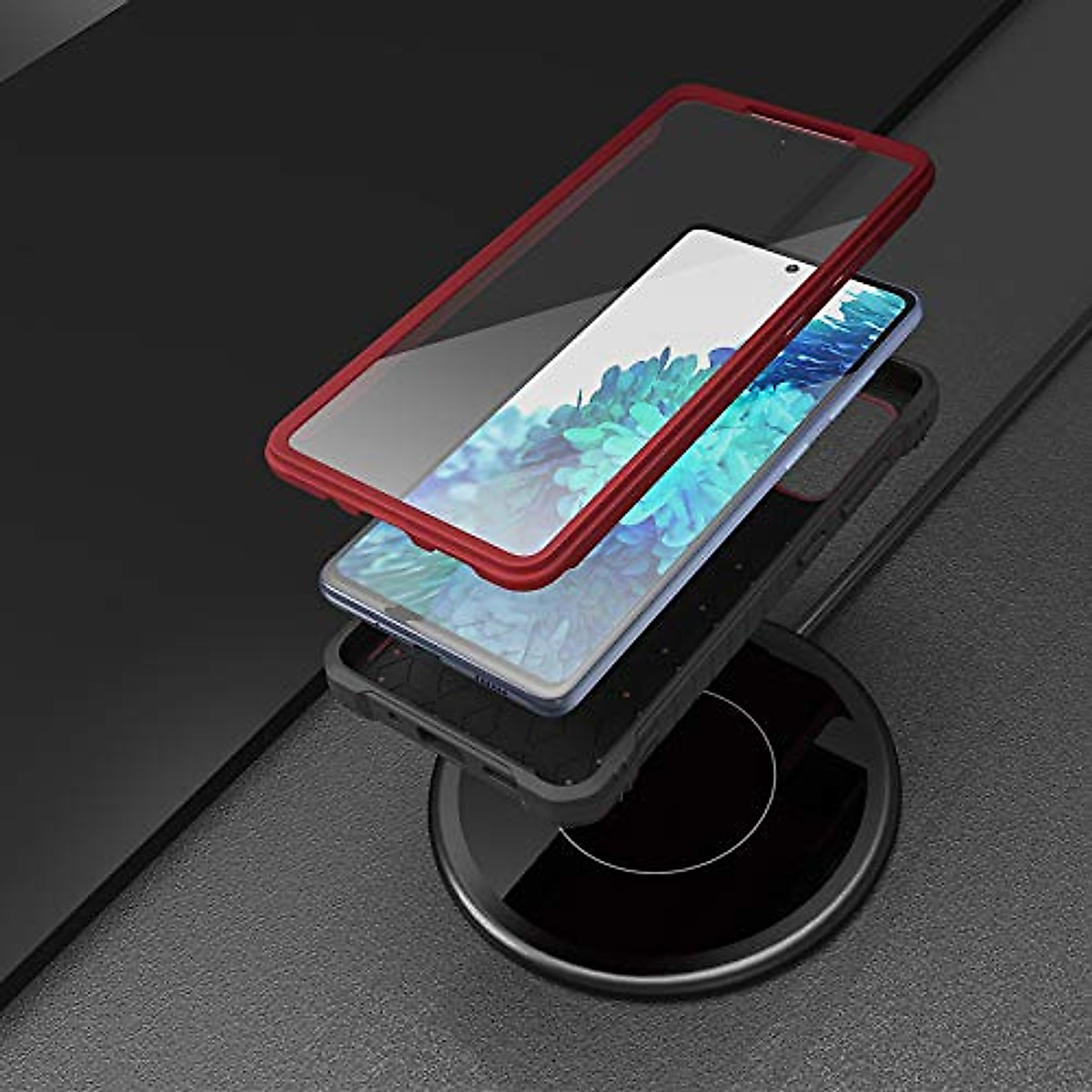 ExoGuard Samsung Galaxy S20 FE 5G Case, Rubber Shockproof Full-Body Cover Case Built-in Screen Protector with Kickstand for Samsung S20 FE 5G Phone (Red)