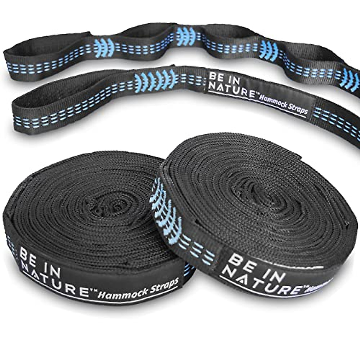 Be In Nature XL Hammock Straps – Tree Straps – 20 Feet Long – 42 Loops – Support 500 Pounds (Black)
