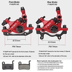 catazer MTB Road HB-100 MTB Road Line Pulling Hydraulic Disc Brake Calipers Front & Rear Mountain Bike Disc Brake E-BIKE Disc Brake (1 Pair Red)
