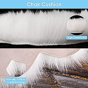 Molain Bench Cushion Fluffy Area Rug White Soft Faux Fur Bedroom Balcony Couch Reading Nook Cover Plush Mini Car Chair Seat Pad Hallway Fireplace Living Room Floor Decorations (50 cm Oval)