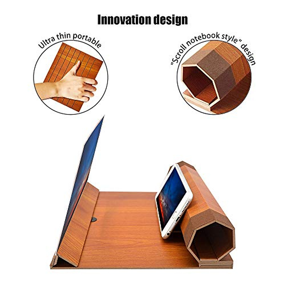 12” HD Screen Magnifier,3D Screen Projector/Amplifier,Wooden/Foldable/Portable Stand,Movies/Videos/Gaming Enlarger Holder,Accessories/Gadget/Tool,Compatible with iPhone/Android/Mobile/Smart/Cell Phone