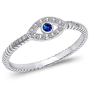CloseoutWarehouse Simulated Sapphire Cubic Zirconia Evil Eye Ring Sterling Silver Size 3