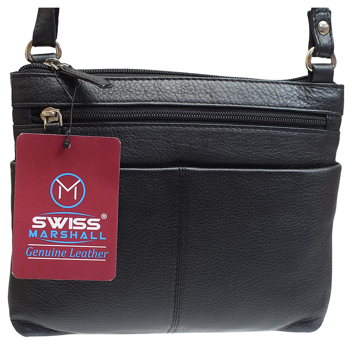 Swiss Marshall Womens Premium Leather Luxury Crossbody Shoulder Handbag Purse for Ladies (Black)