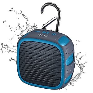 DOSS Waterproof Bluetooth Speaker with Big Sound, 22H Playtime, IP67 Rated Waterproof and Dustproof, Durable Carabiner, Portable Outdoor Speaker for Beach, Camping, Hiking, Backpack, Shower-Blue
