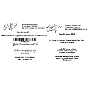 Gift Boutique 24 Disposable Christmas Gingerbread Party Cup 7 Oz 24 & 7" Paper Scallop Shaped Saucer Plates Set with Handle for Tea Hot Cocoa Chocolate Coffee Mugs Holiday Xmas Table Dinnerware Suppy