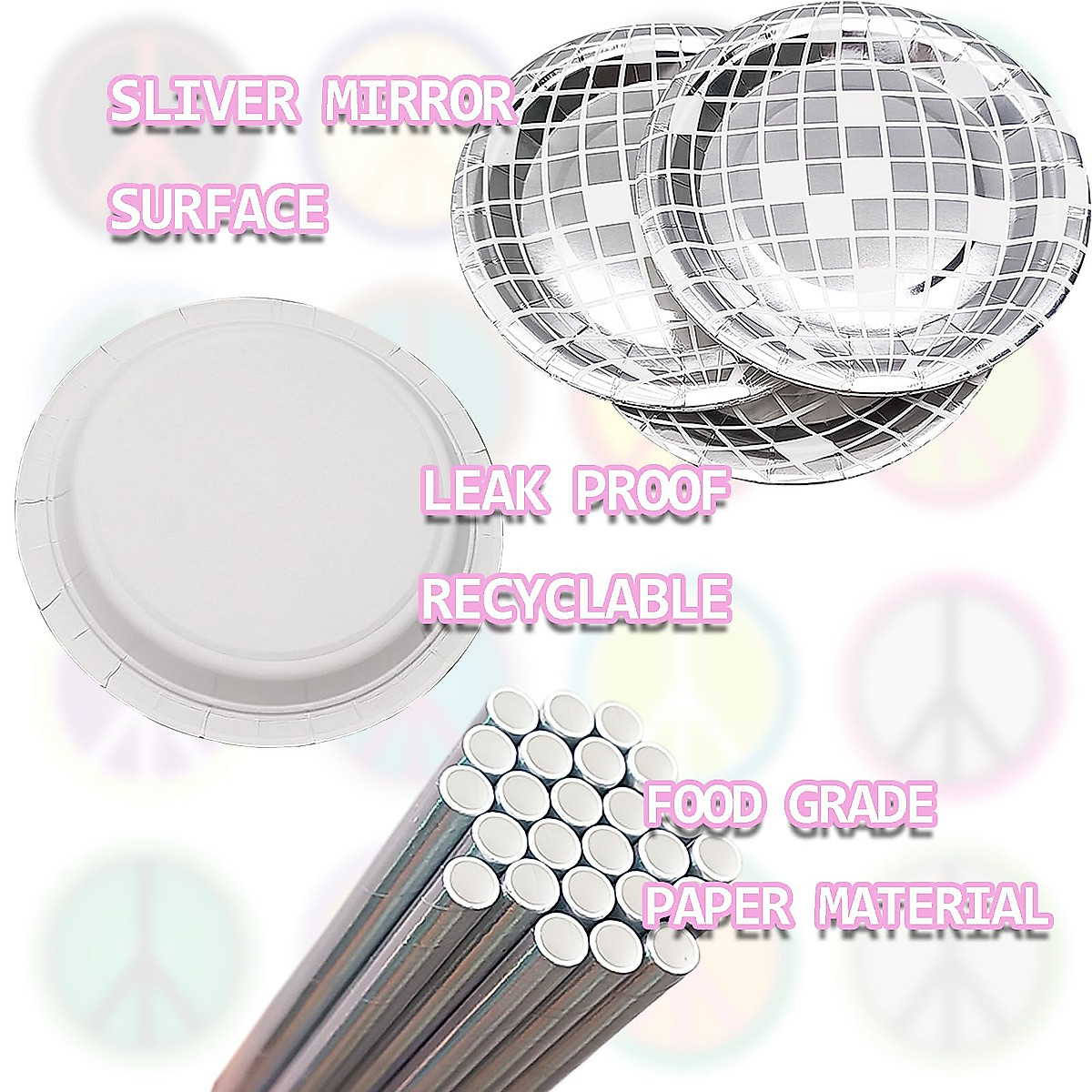 EaciTown 24 Pcs Disco Plates Disco Ball Paper Plates 70s Disco Party Favors Bachelorette Party Decor 7" (Mirror Surface)