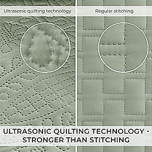 Mellanni Oversized King Bedspread Coverlet Set - King Size Bedding Cover with Shams - Ultrasonic Quilting Technology - 3 Piece King Quilt Bedding Set - Bedspreads & Coverlets (King, Olive Green)