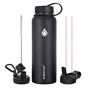 SENDESTAR Stainless Steel Water Bottle, 40 oz water bottle with 3 lids (Straw Lid), Double Wall Vacuum Insulated Leak Proof, Wide Mouth Water bottle