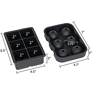 Ticent Ice Cube Trays (Set of 2), Silicone Sphere Whiskey Ice Ball Maker with Lids & Large Square Ice Cube Molds for Cocktails & Bourbon - Reusable & BPA Free