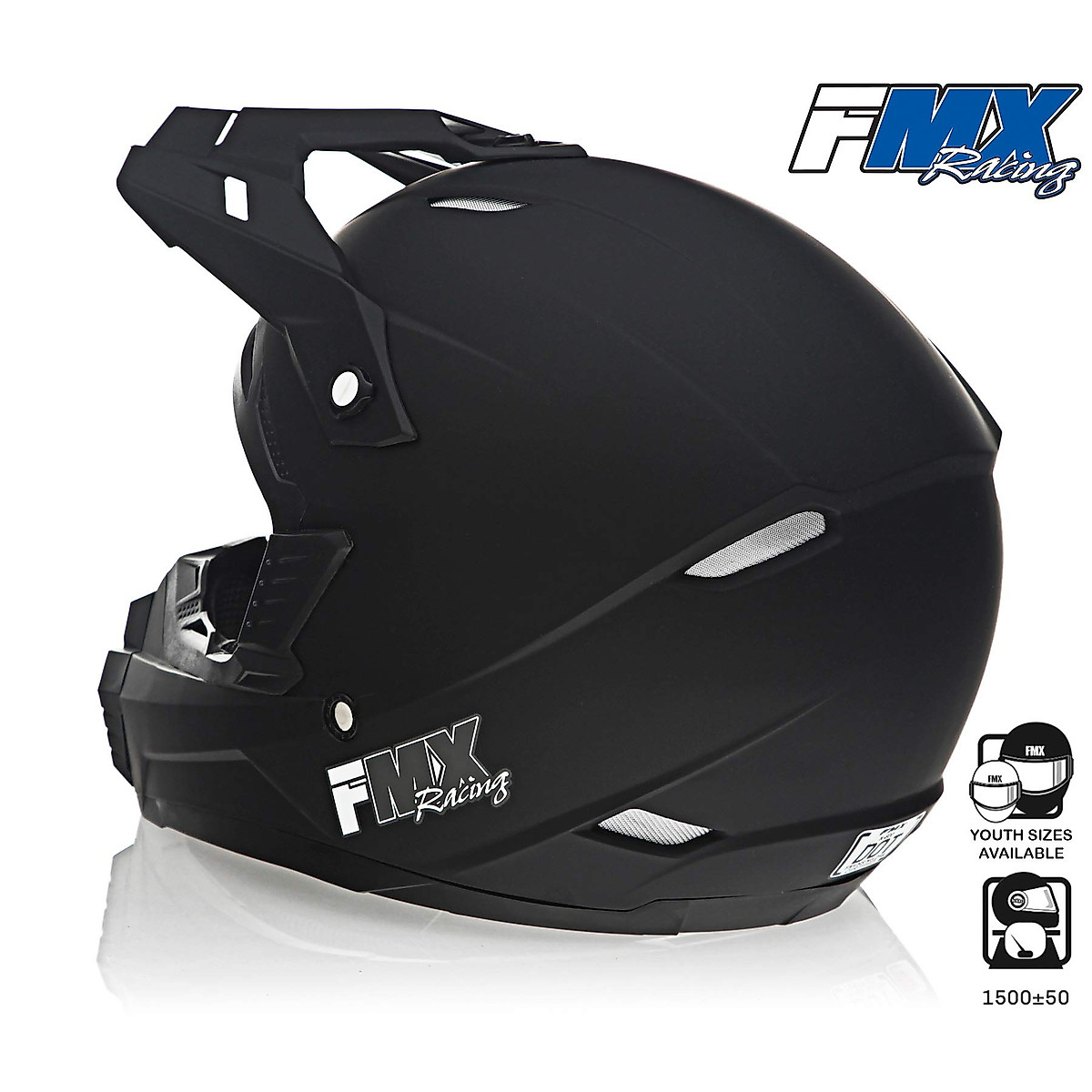 Factory Racing FMX Adult Motocross Dirt Bike Off-Road ATV Motorcycle DOT Approved Matte Black Helmet size Large