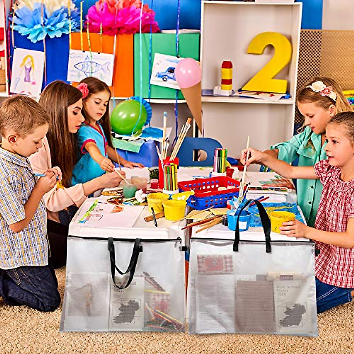 Outus Art Portfolio Bag Poster Storage Bag Board Holder with Handle and Zipper 19 x 24 Inch Organizer Transparent Bag for Large Posters, Poster Board, Painting, Bulletin Boards (1 Piece)