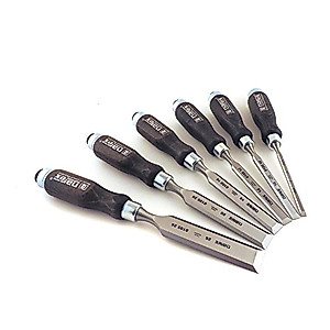 Narex 6 pc Set 6 mm (1/4), 10 (3/8), 12 (1/2), 16 (5/8), 20 (13/16), 26 (1-1/16) Woodworking Chisels in Wooden Presentation Box 853053