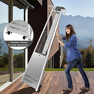 Tangkula Patio Propane Heater, 42,000 BTU Pyramid Outdoor Heater with Tip-Over and Flameout Protection, 92" Tall Quartz Glass Tube Portable Propane Heater with Wheels