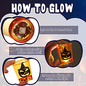 Henoyso 12 Pcs Light up Halloween Shot Glass on Beaded Necklace Plastic LED Shot Glasses Shot Cups Glow in the Dark Halloween Shot Glass Necklaces for Halloween Party Favors Decorations Supplies