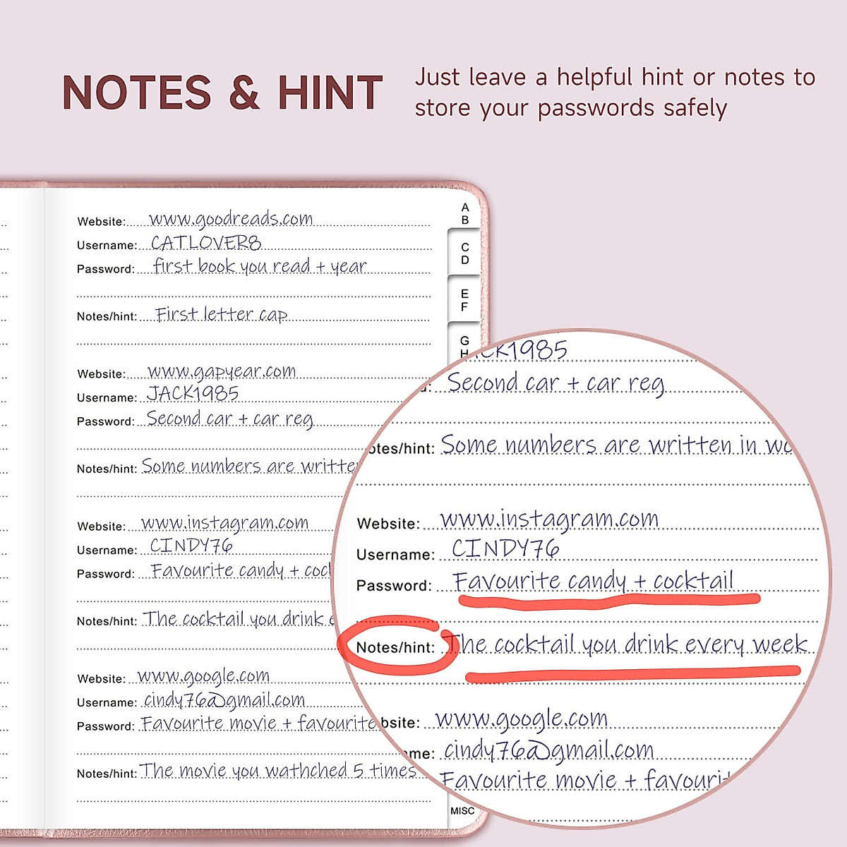 Password Book with Alphabetical Tabs – Hardcover Internet Address & Password Organizer – Password Keeper Notebook for Computer & Website – 5.2 x 7.6" Log-in Password Journal w/Thick Paper (Rose Gold)