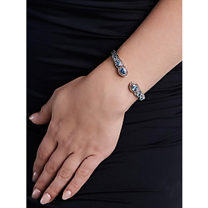 DEVATA Sterling Silver 925 and 18K Gold with Citrine Bali Filigree Cuff Bracelet DHK3226ACT (Size M)