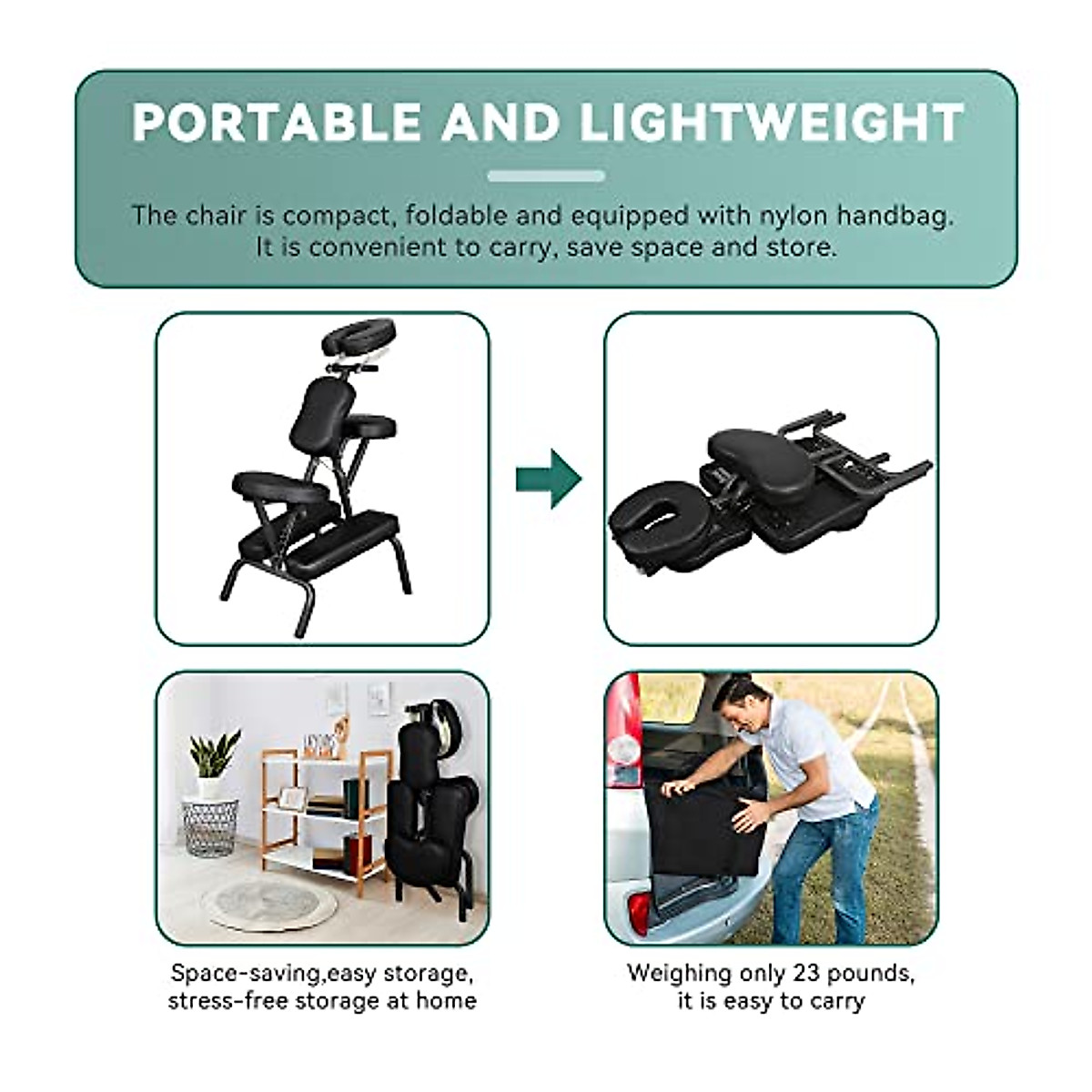 JupiterForce Salon Spa Chairs, Massage Chair Height Adjustable with Face Cradle and Carry Bag for Tattoo, Beauty, Black